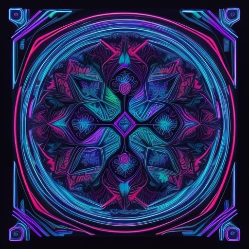 Infinite Neon Maple Leaf Tessellation - AI Art