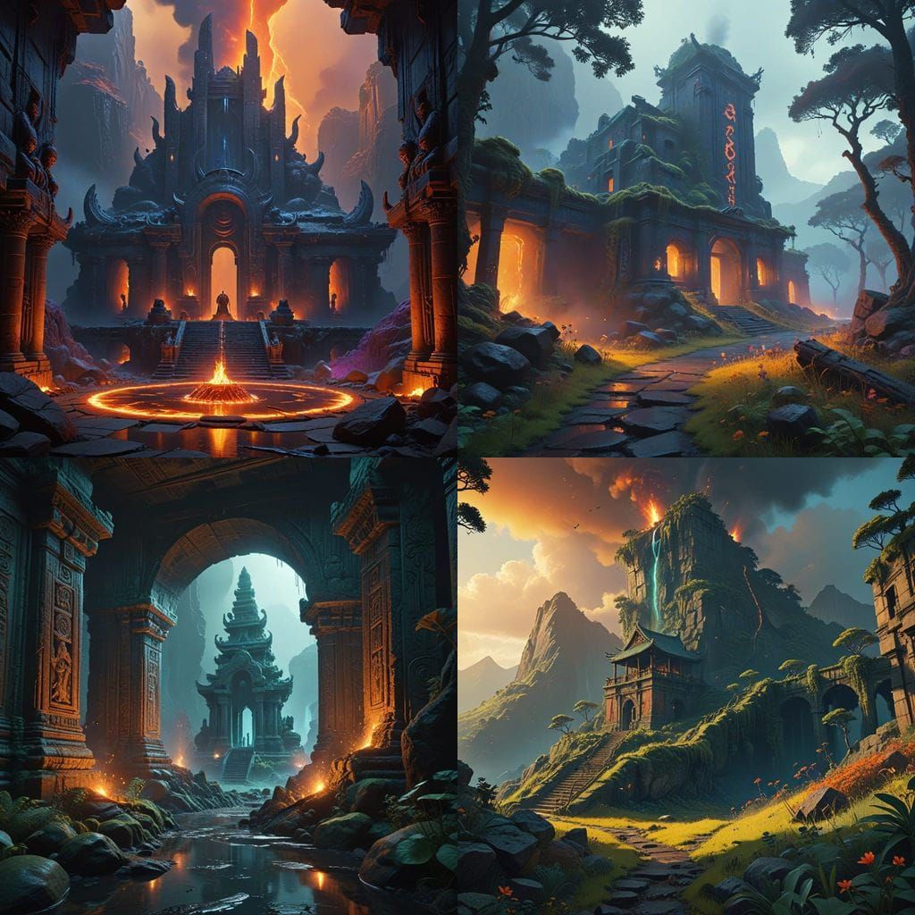 fire temple beneath a volcano - Fantastical Fire Temple Amid...