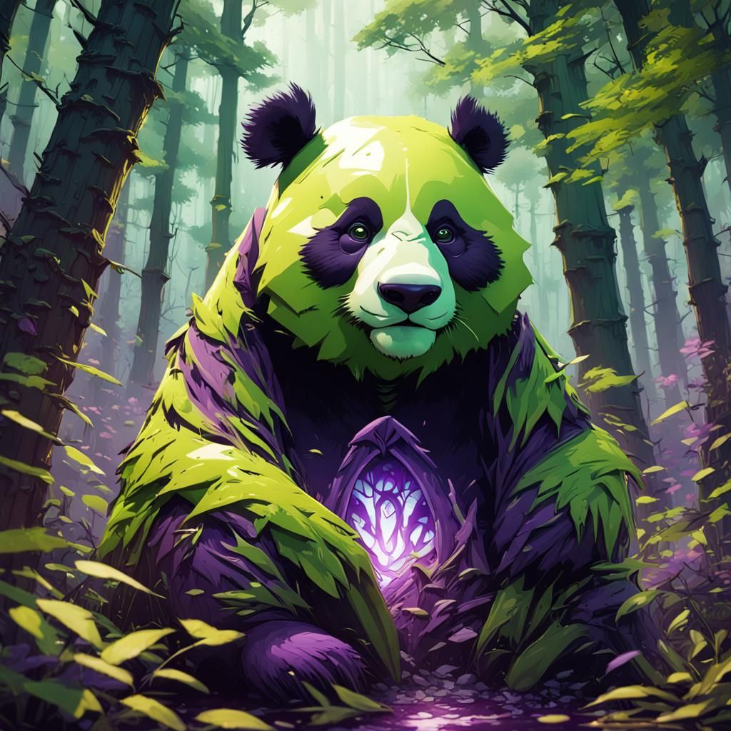 A green panda in the woods - AI Generated Artwork - NightCafe Creator