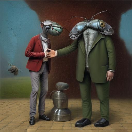 man meeting anthropomorphic bug - AI Generated Artwork - NightCafe Creator