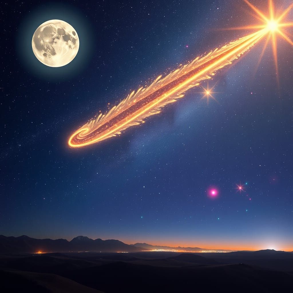 Meteor - Celestial Heart Moonlit with Twin Comet