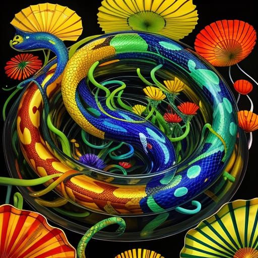 Chihuly snakes of the world - Blown Glass Snakes in Vibrant...
