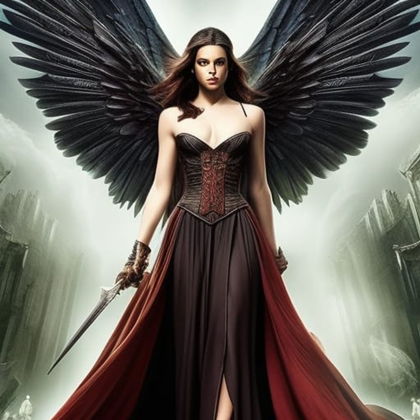 "The angel of dark" by Edward Hopper in the style of Studio Ghibli, (((black wings on her back ...