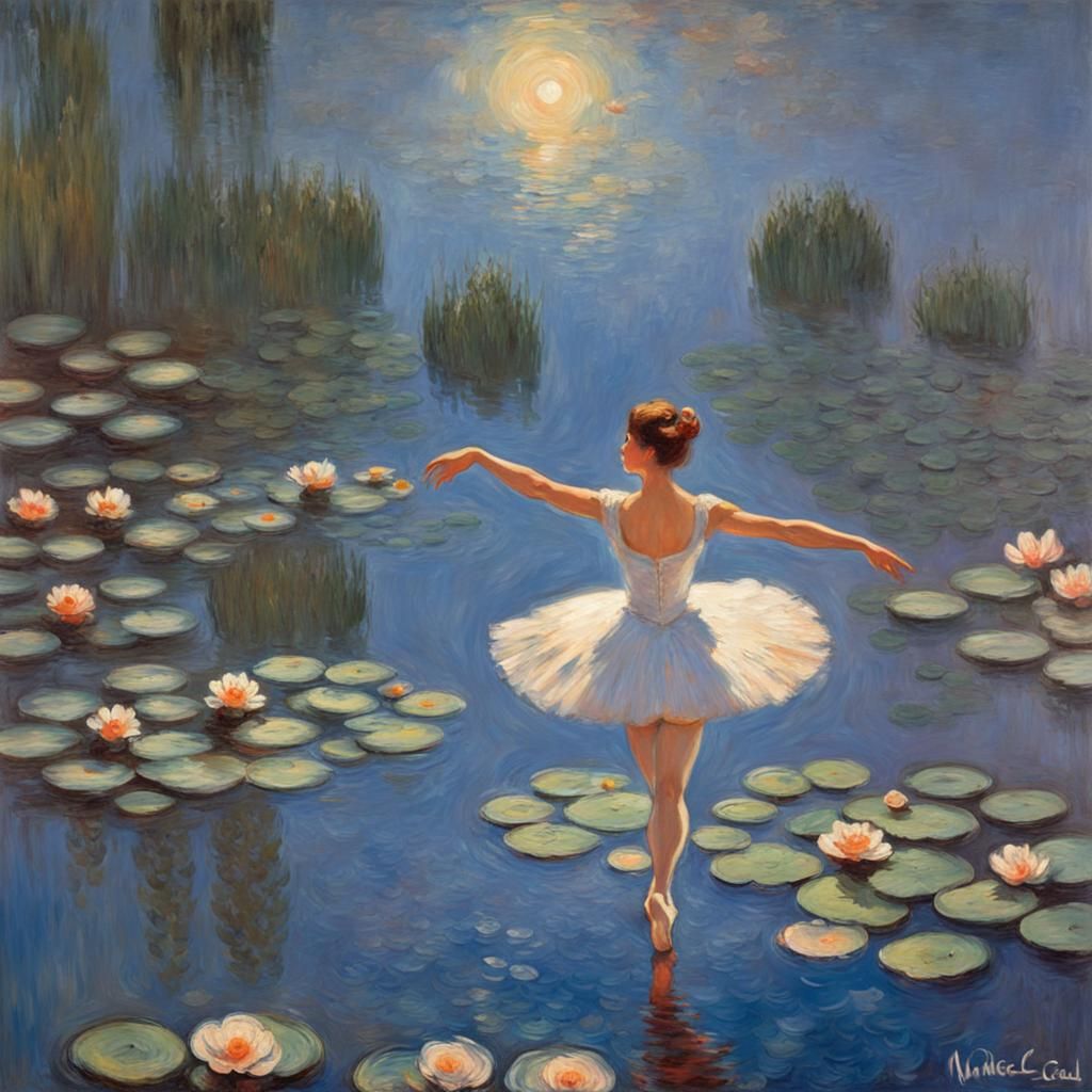 Claude Monet's ethereal ballerinas twirling amidst a sea of lily pads ...