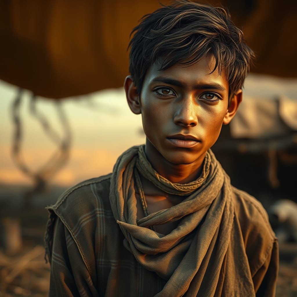 Poverty-Stricken Youth in Earthy Splendor - AI Art