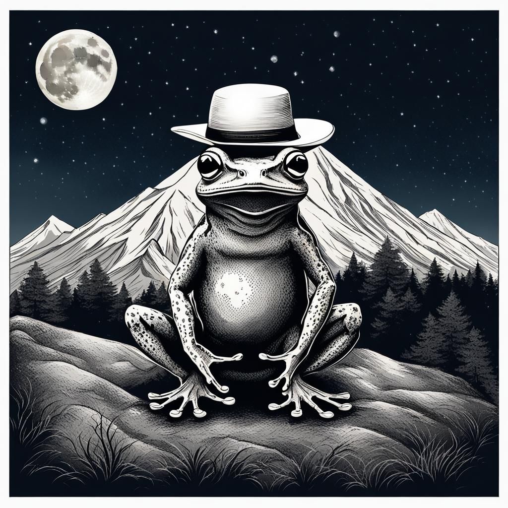 Frog with white hat. Mountain. Full moon. - AI Generated Artwork ...