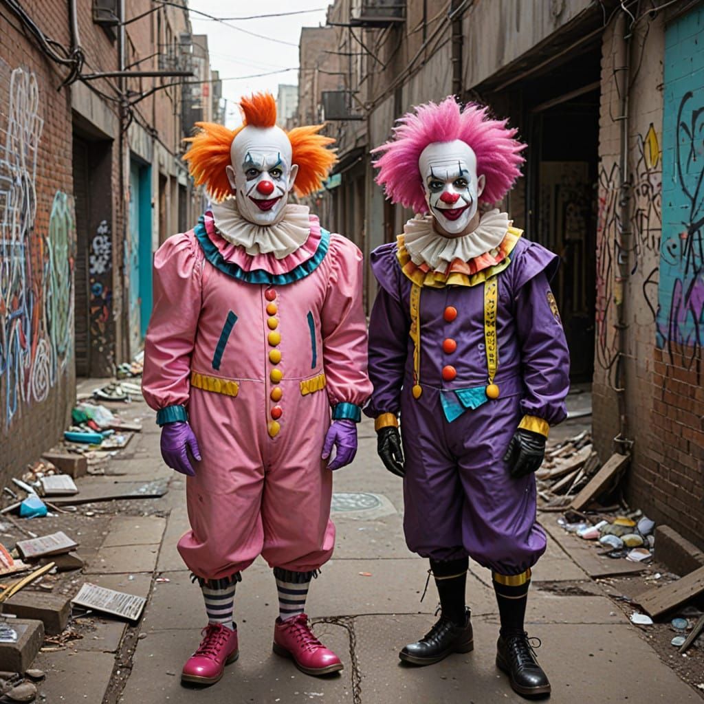 Vibrant Clown Gods in Urban Decay - AI Art