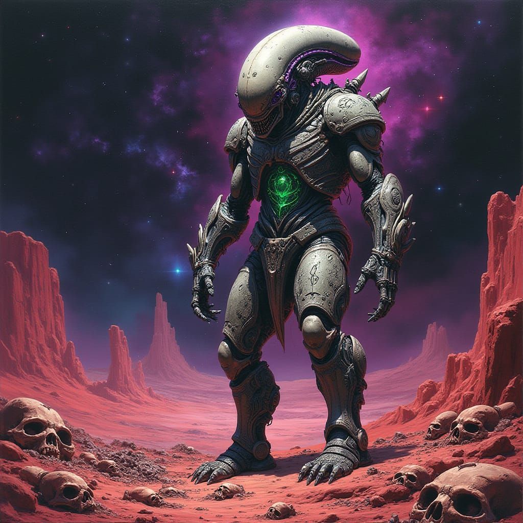 Dark Fantasy Alien Soldier in Ornate Power Armor - AI Art