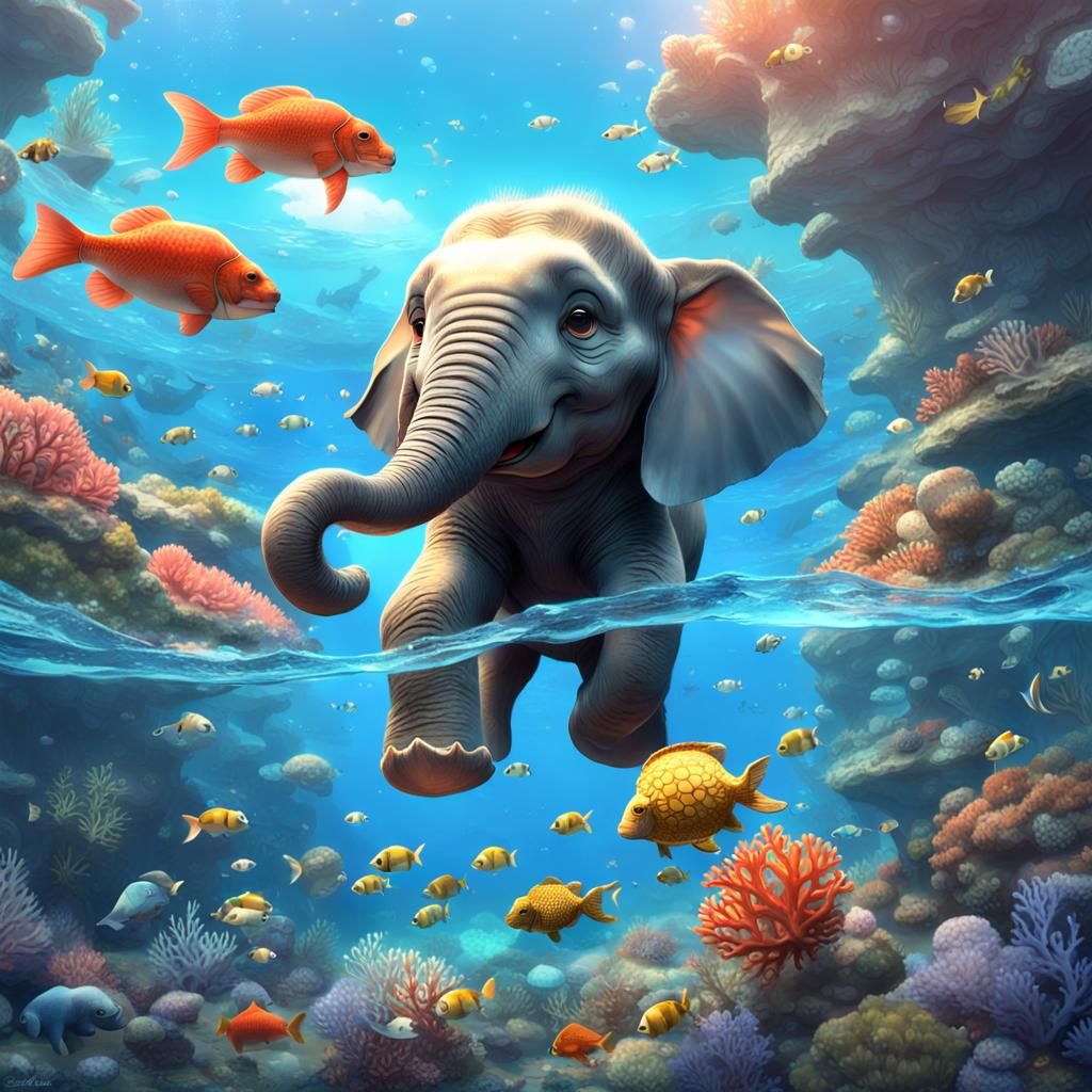 baby elephant diving - AI Generated Artwork - NightCafe Creator