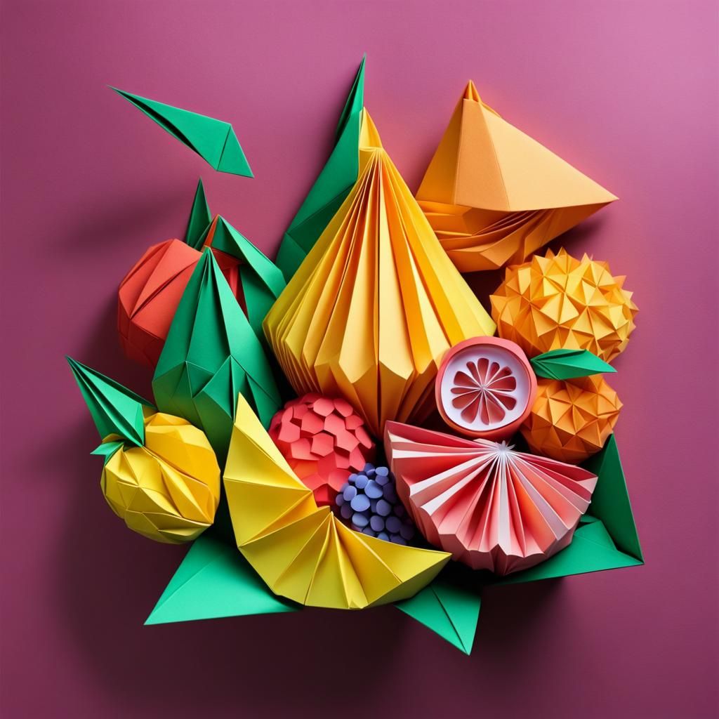 Origami still life with fruit hyperdetailed Splash art trending on ...