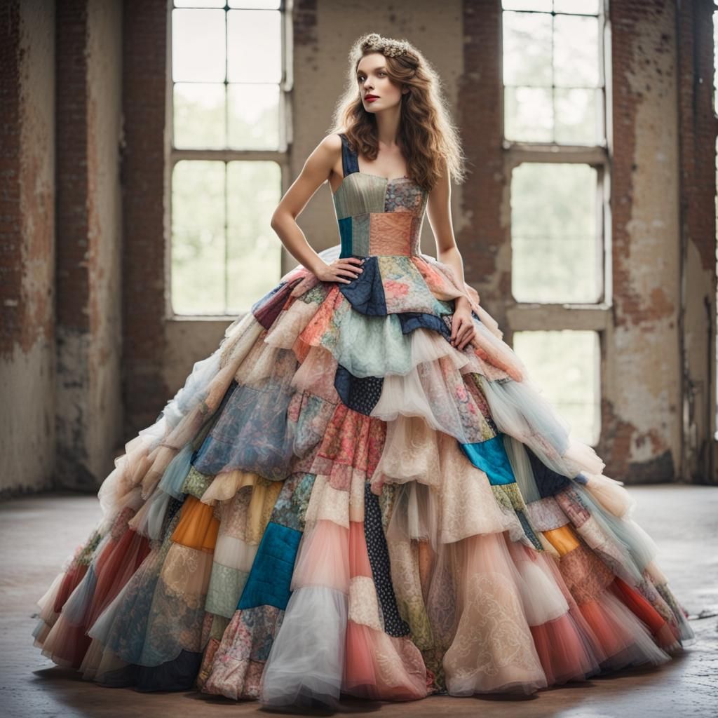 Patchwork ball gown - AI Generated Artwork - NightCafe Creator