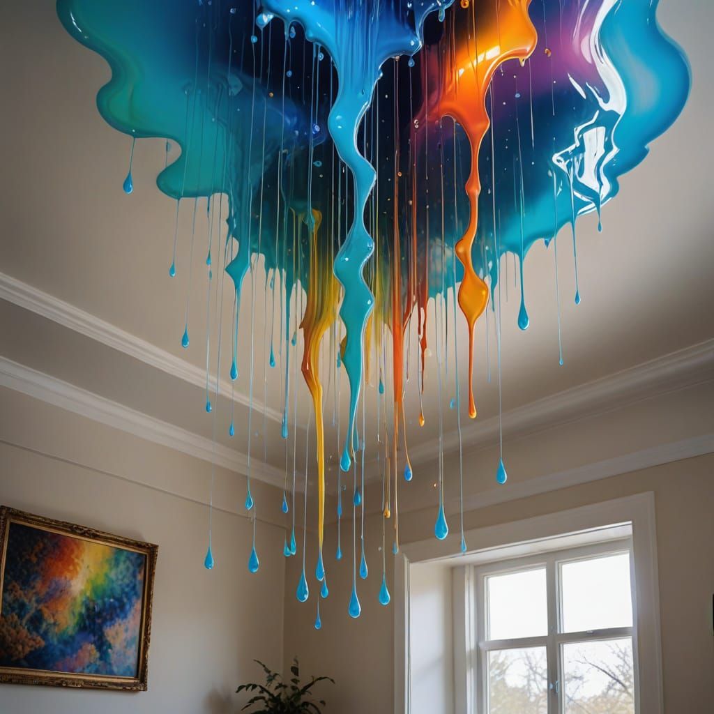 from the ceiling - Viscous Liquid Drips Down in Opalescent B...
