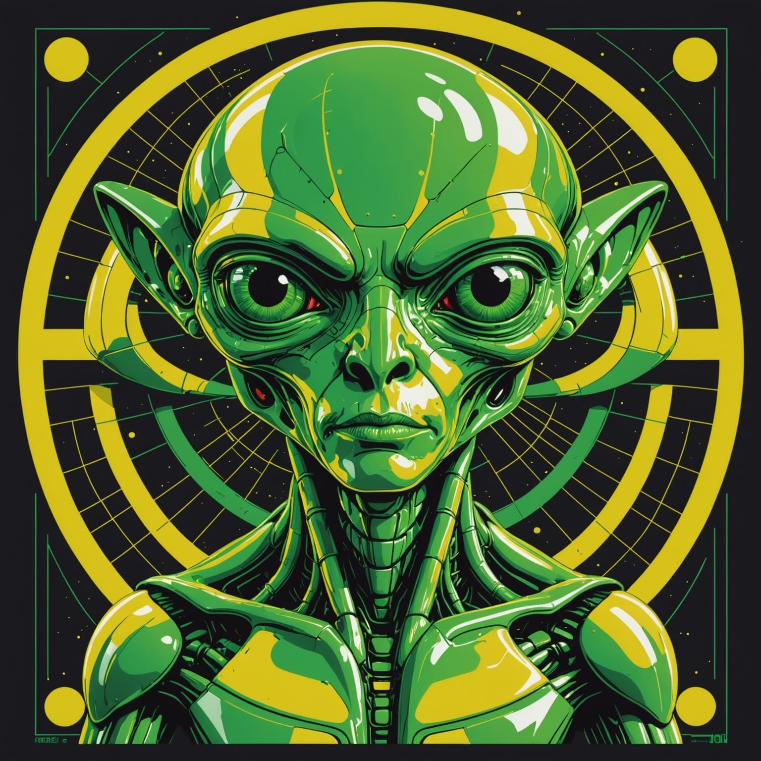 Green Two-Headed Alien Cartoon Character - AI Art