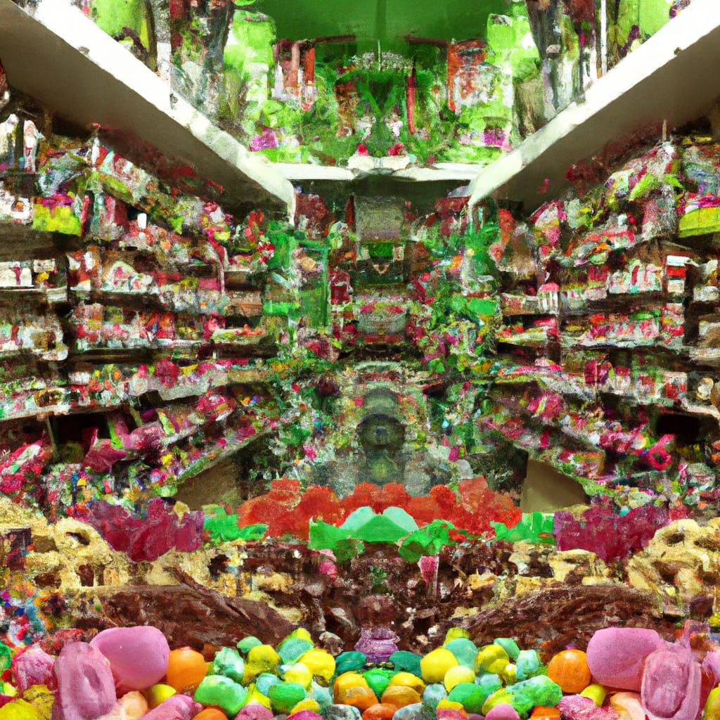 Photo of Inside of a fantasy medieval (((Candy Shop))) , chaotic ...