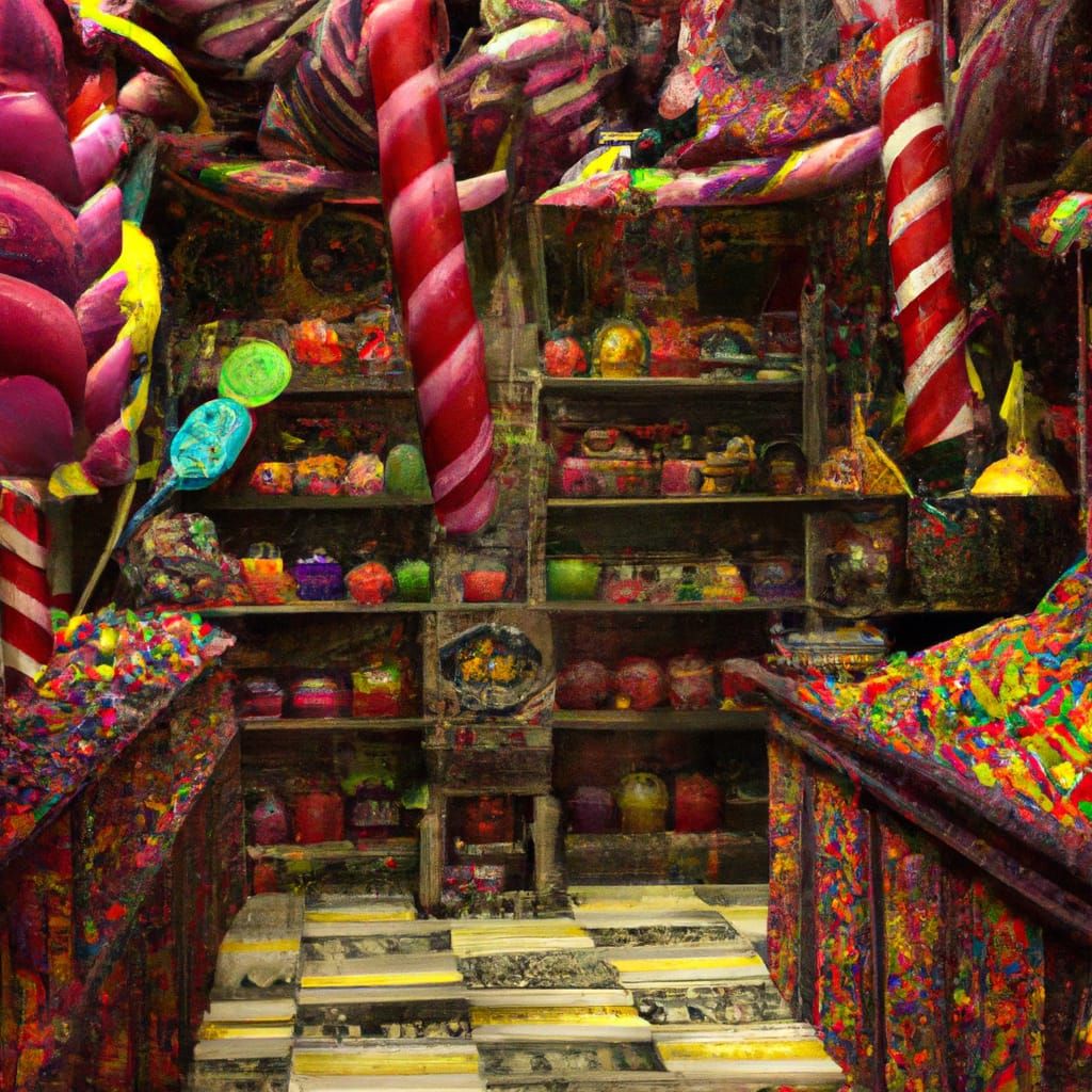 Photo of Inside of a fantasy medieval (((Candy Shop))) , chaotic ...
