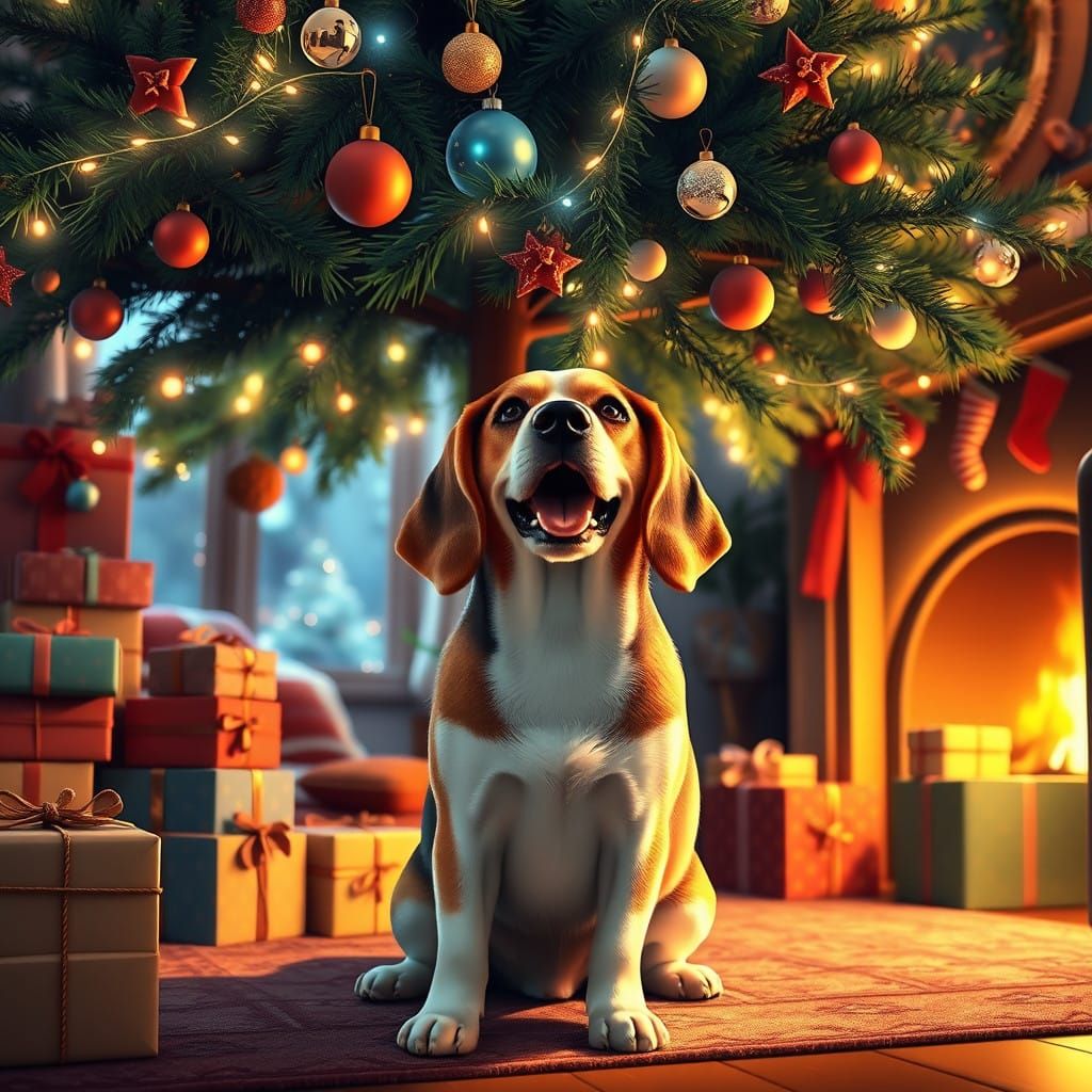 Surreal Beagle Christmas Scene in Dreamlike 8K Art - AI Art