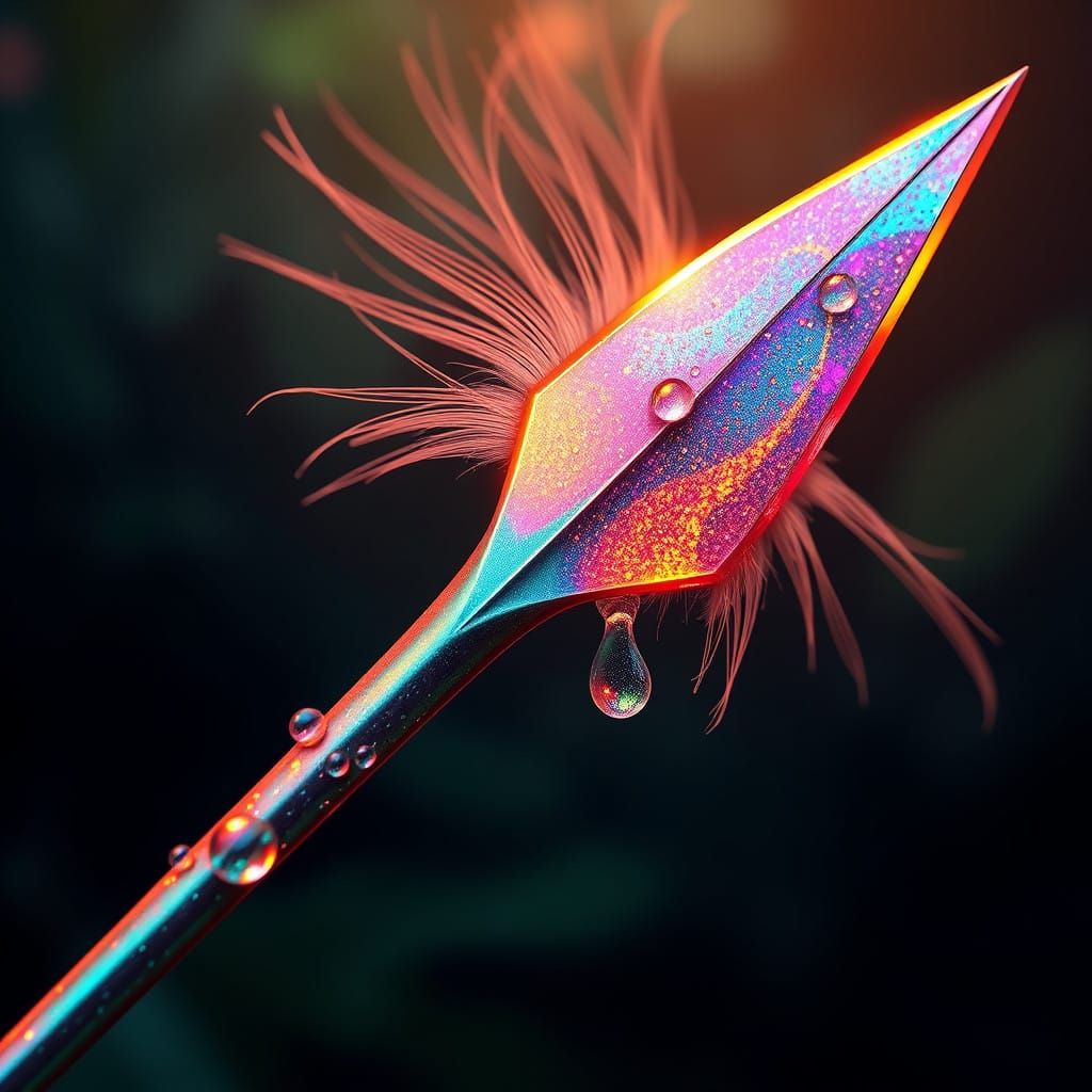 Razor sharp diamond tip spear with feathers jungle light rain storm ...