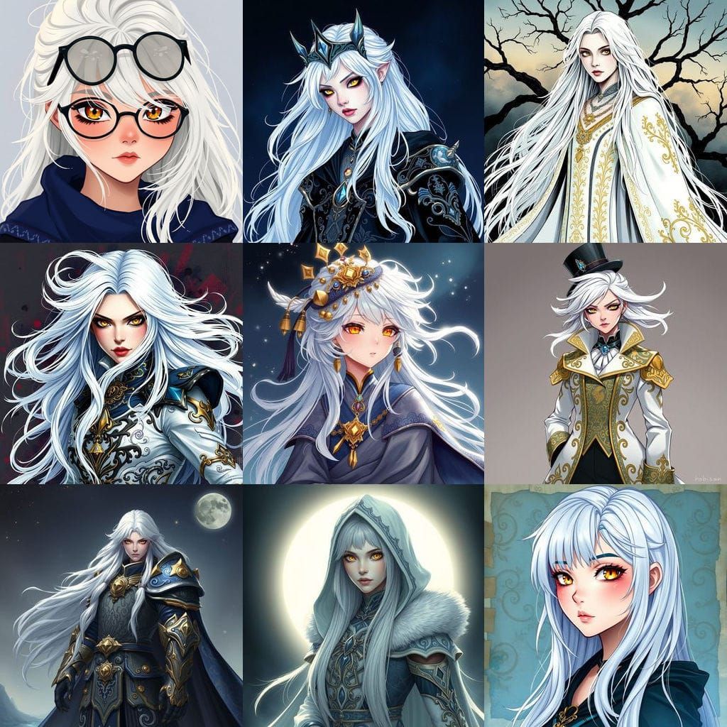 Vali Ravenclaw as a Dan Da Dan Character with white hair and gold eyes