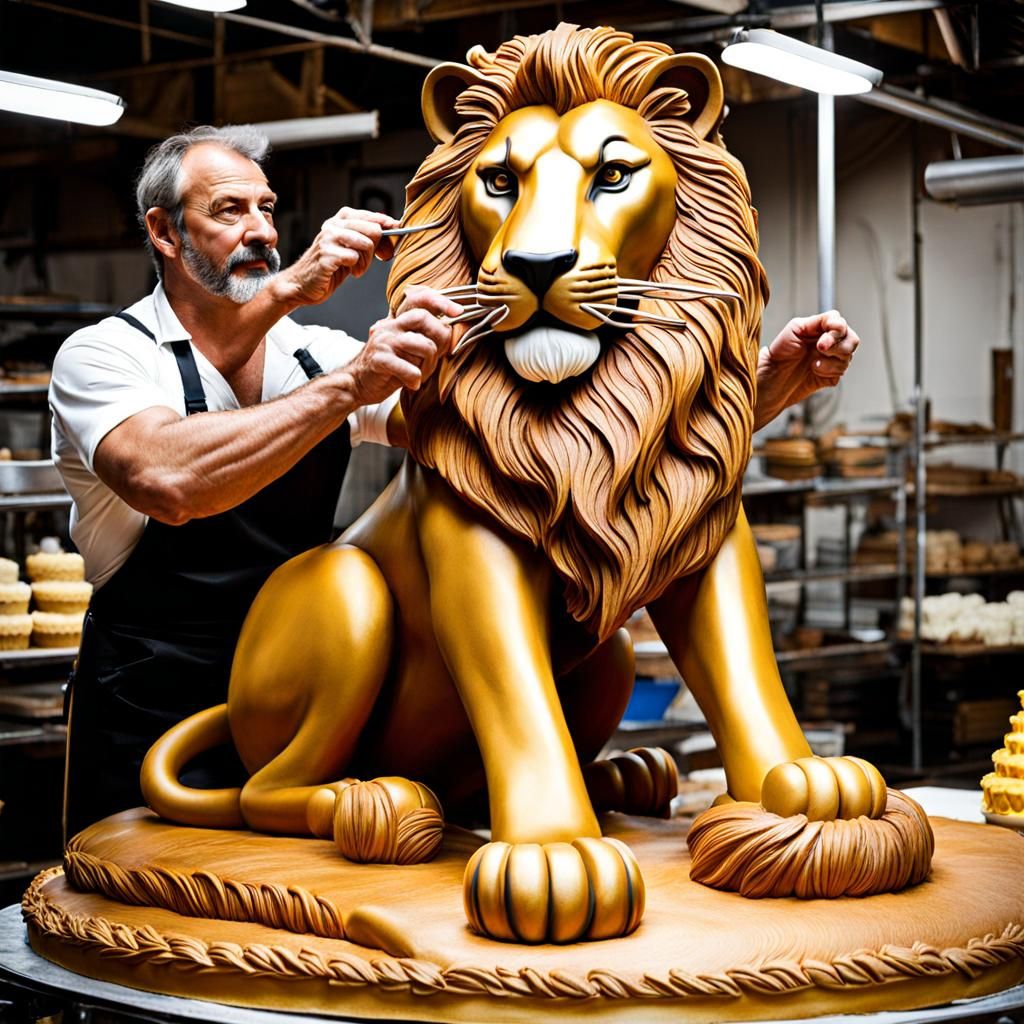 Cake maker making a Giant Circus Lion Tamer Cake sculpture - AI ...