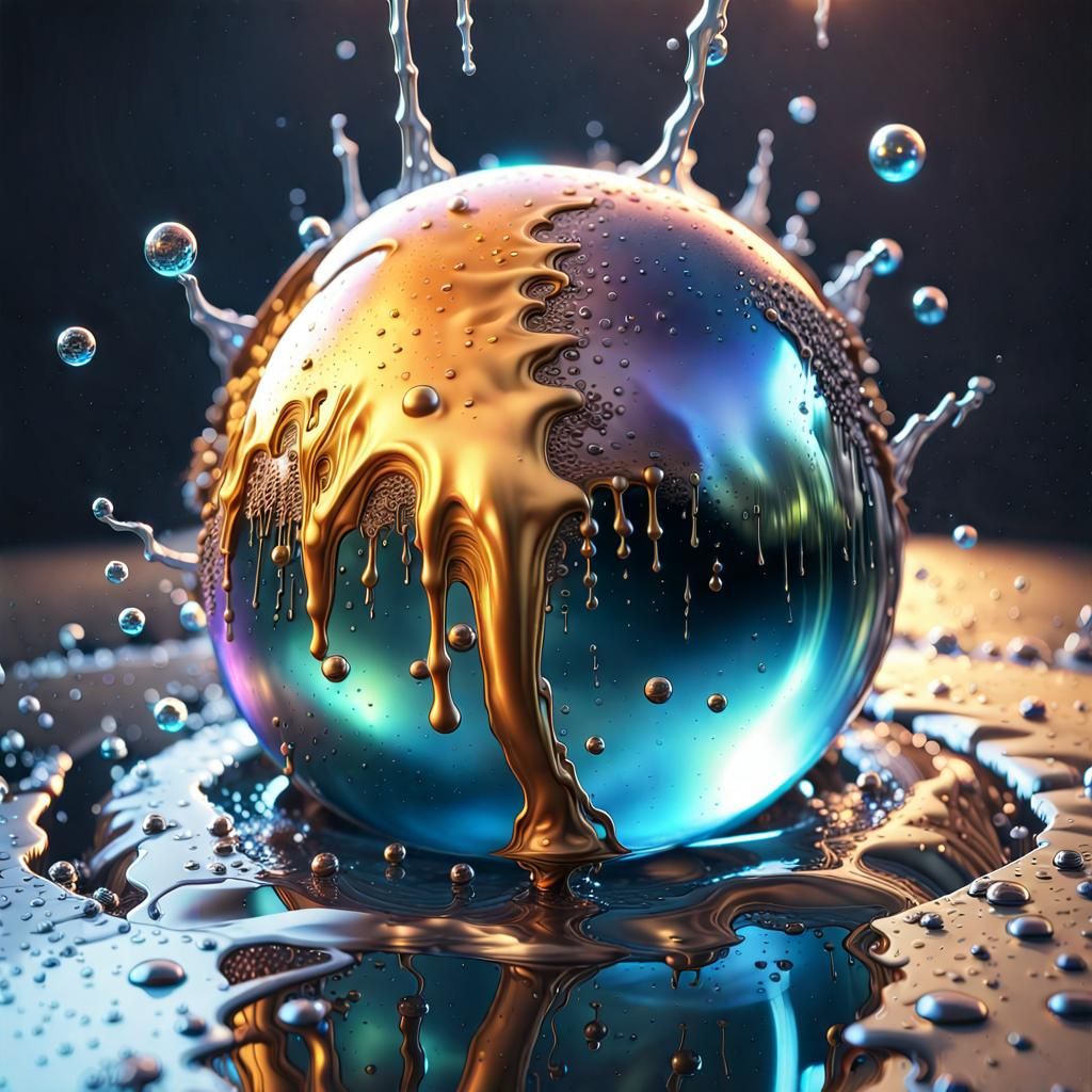 Melting metallic fluid bubble drops splash explosion - AI Generated ...