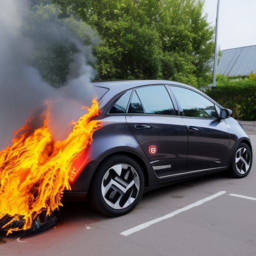 nissan leaf on fire - AI Generated Artwork - NightCafe Creator