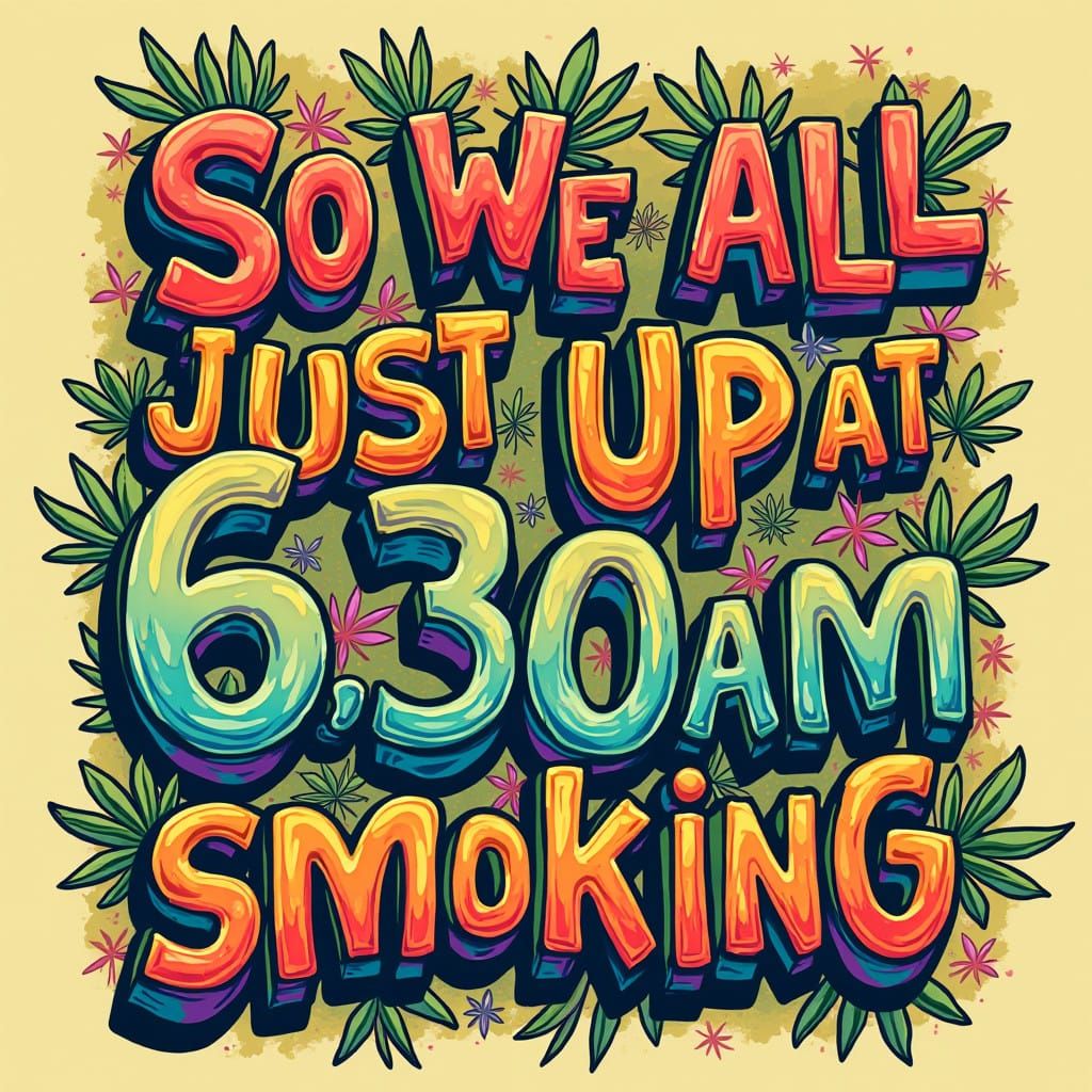 Whimsical Morning Marijuana Mural in Cursive Carto... - AI Art