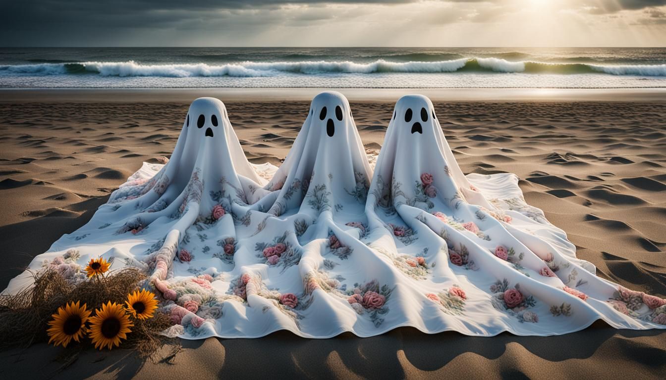 Bedsheet Ghost At The Beach - AI Generated Artwork - NightCafe Creator