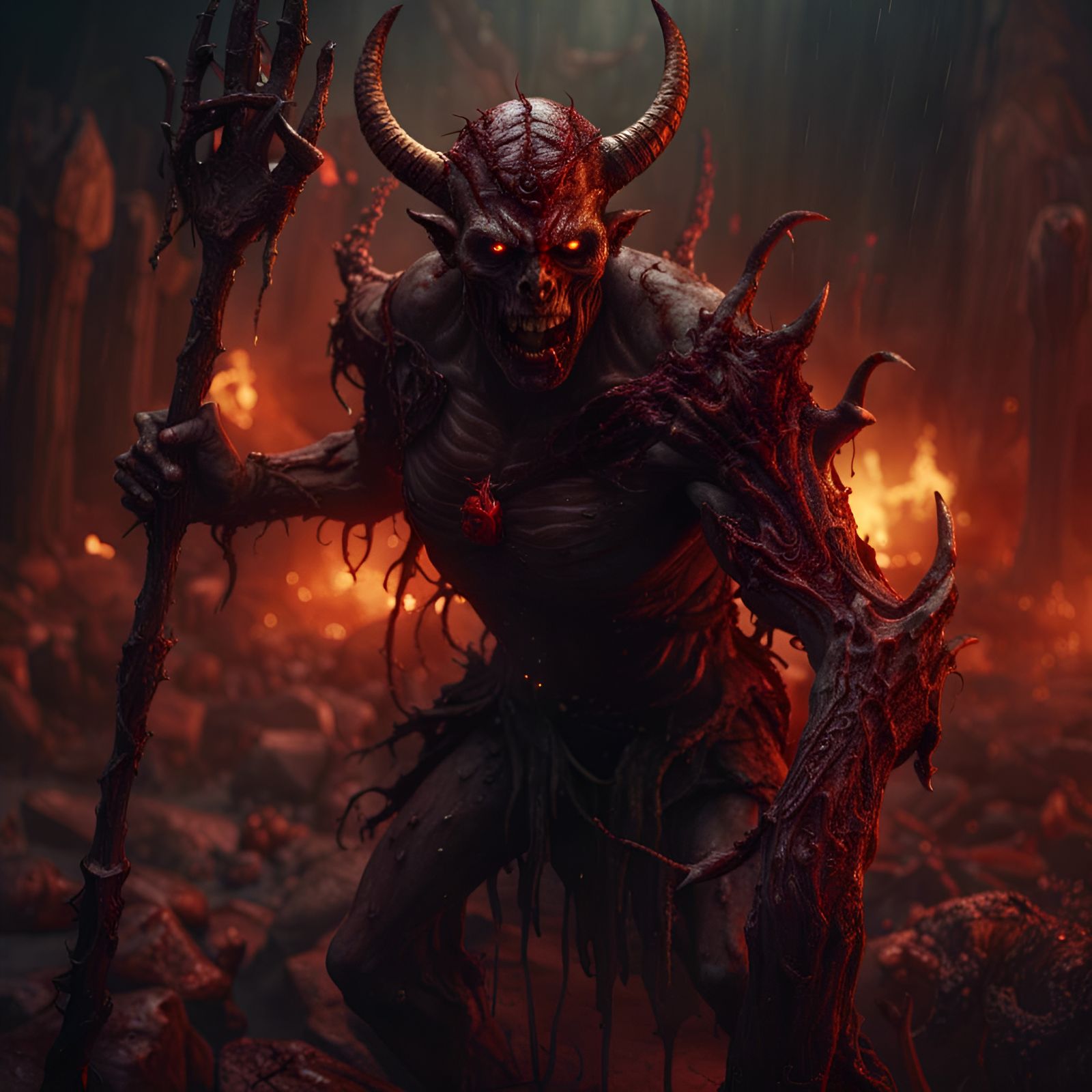 devil with pitchfork in hell rotting zombies - AI Generated Artwork ...