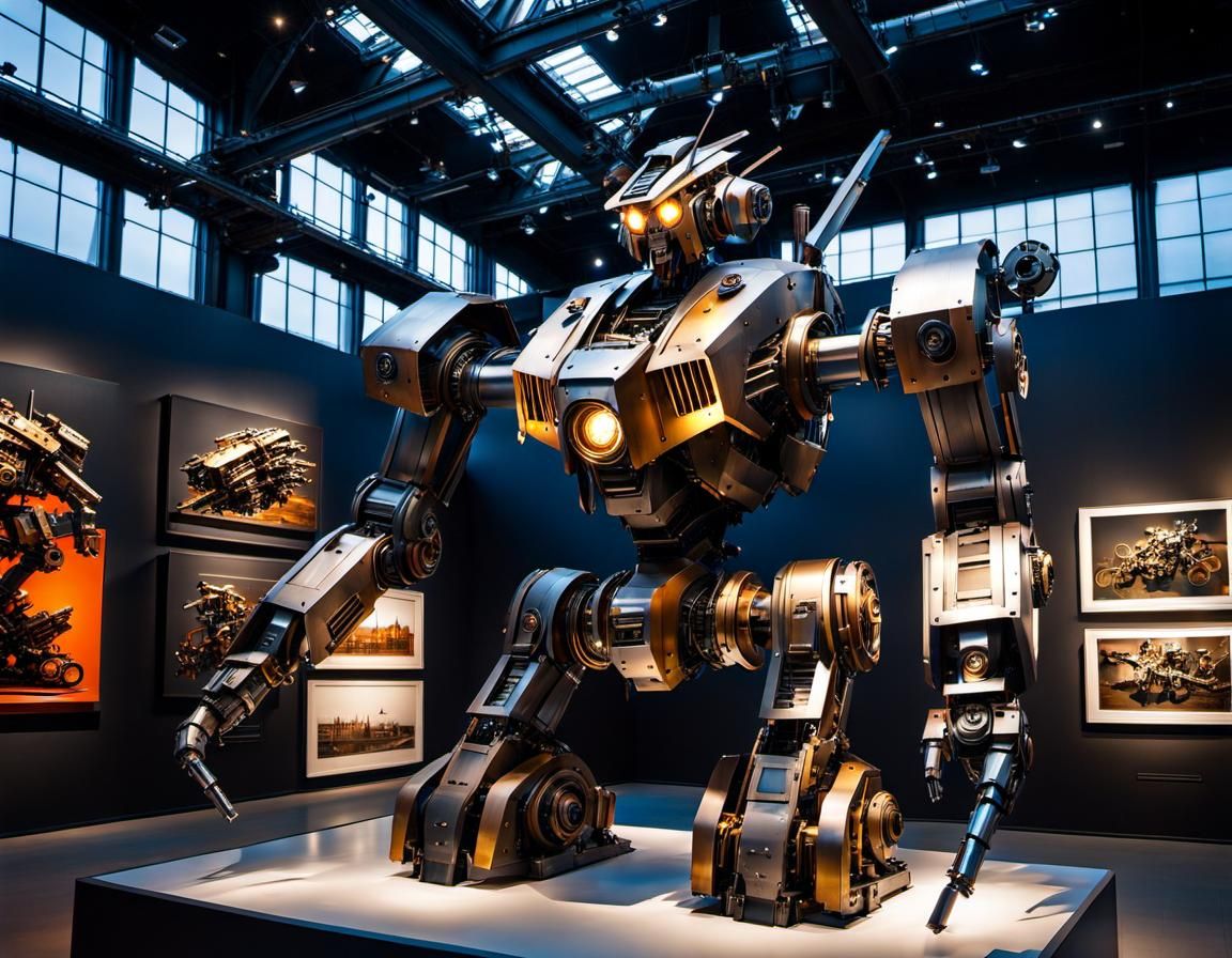Metal Mech Sculpture in an Art Gallery - AI Generated Artwork ...