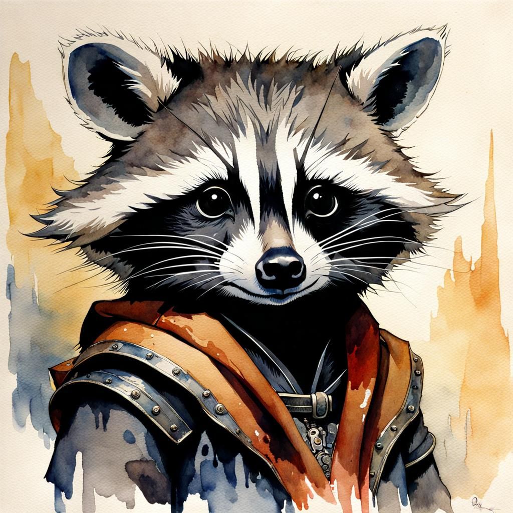 watercolor baby racoon by Gerald Brom - AI Generated Artwork ...
