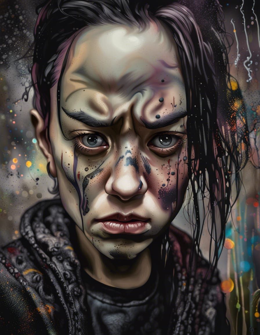 A portrait, sad looking, dark, moody, atmospheric, alternate reality ...