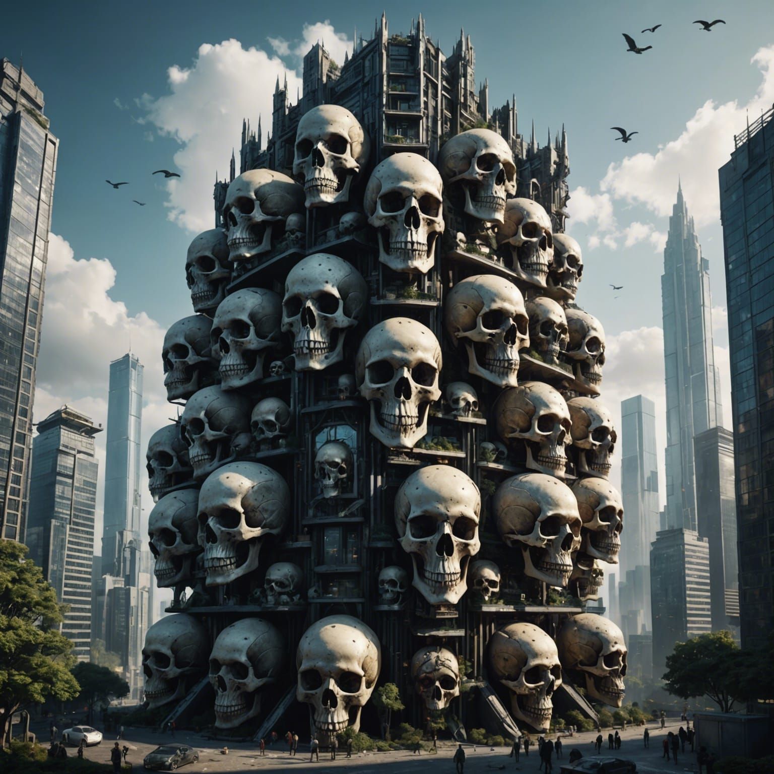 futuristic skyscraper made of human skulls - AI Generated Artwork ...