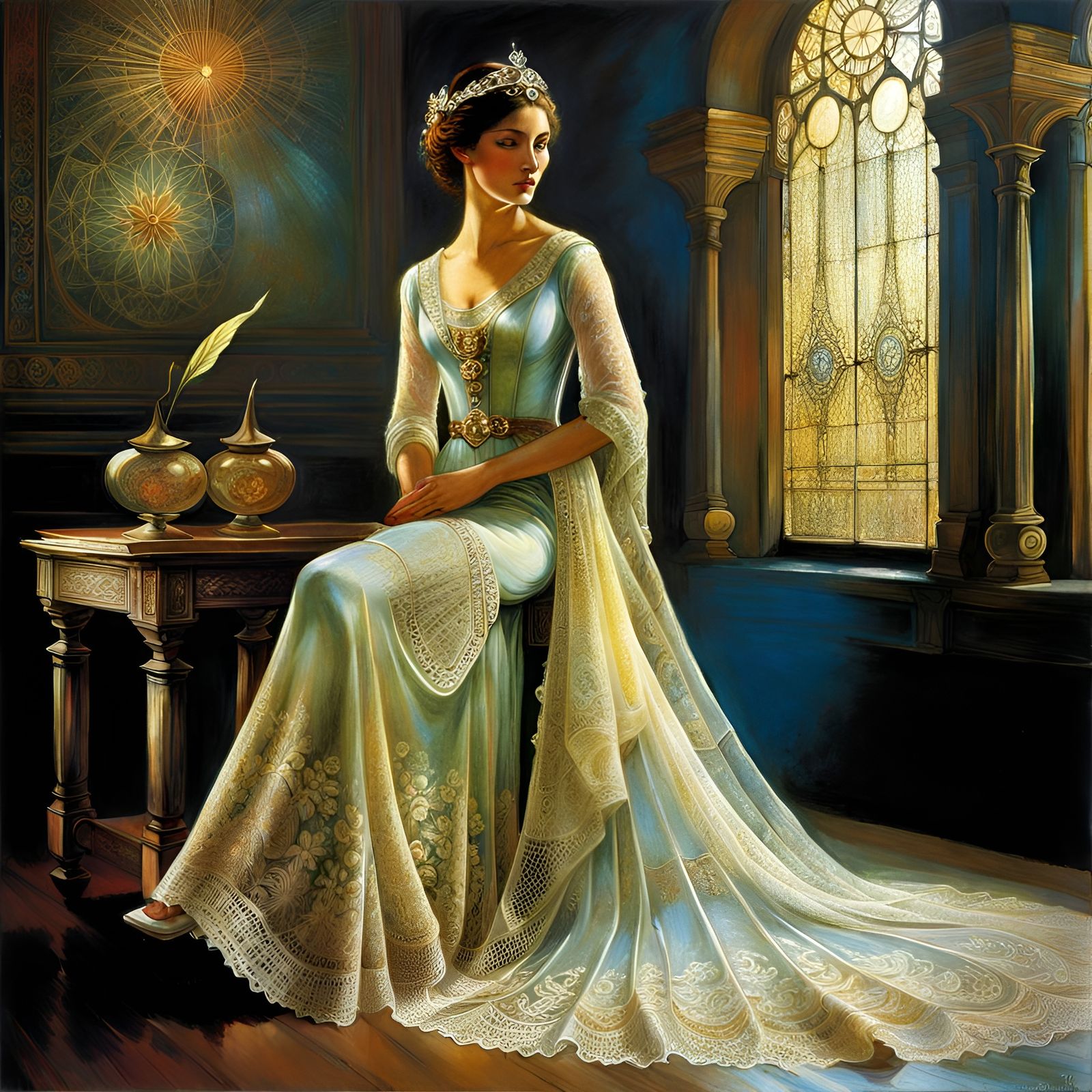 distinguished lady in noble lace robe - AI Generated Artwork ...