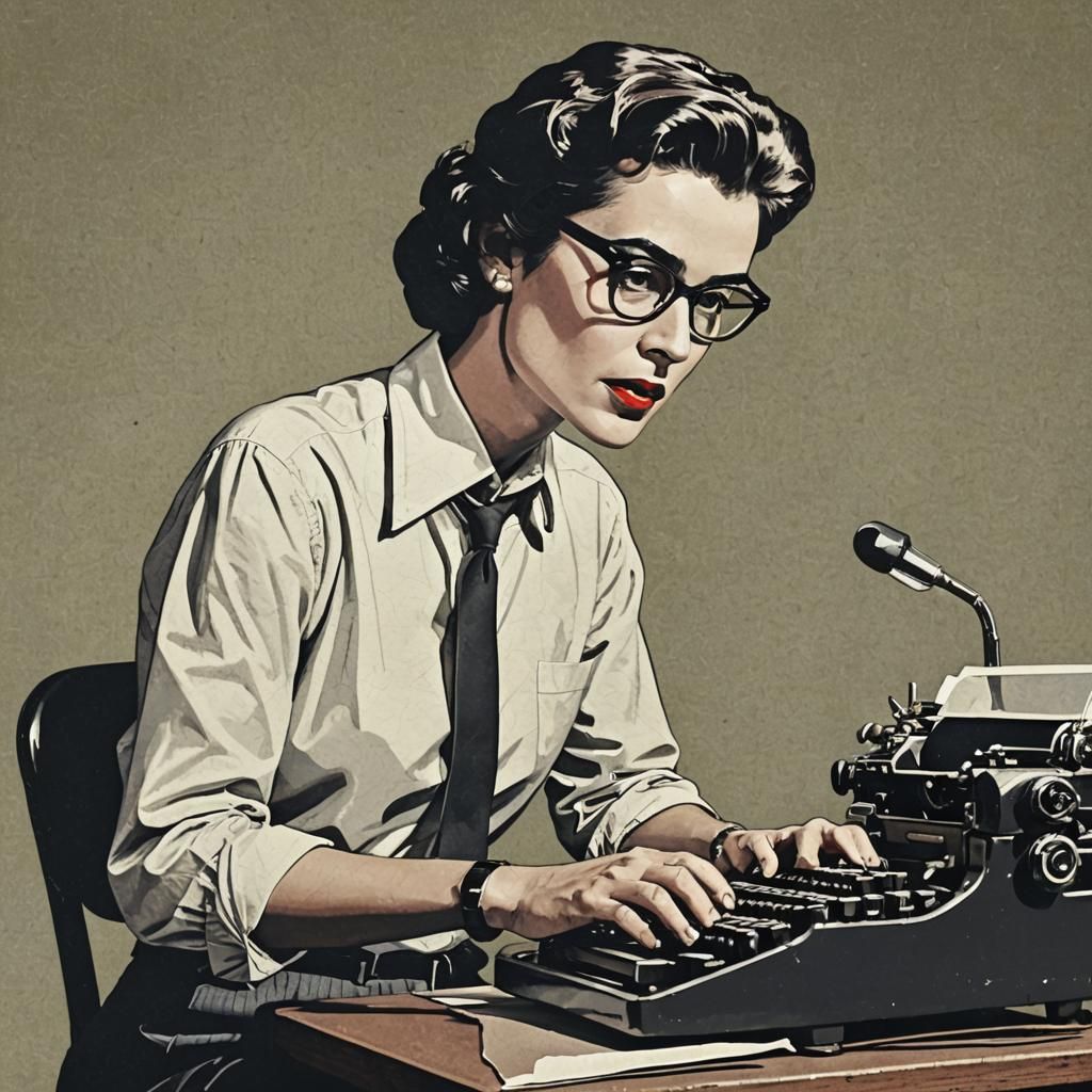 Pop Art Image of a BLOGGER typing on a keyboard of on old typewriter ...