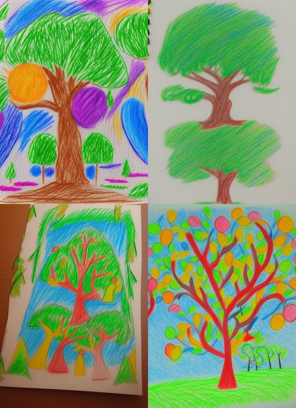 Crayon Drawing tree garden family - grid - AI Generated Artwork ...