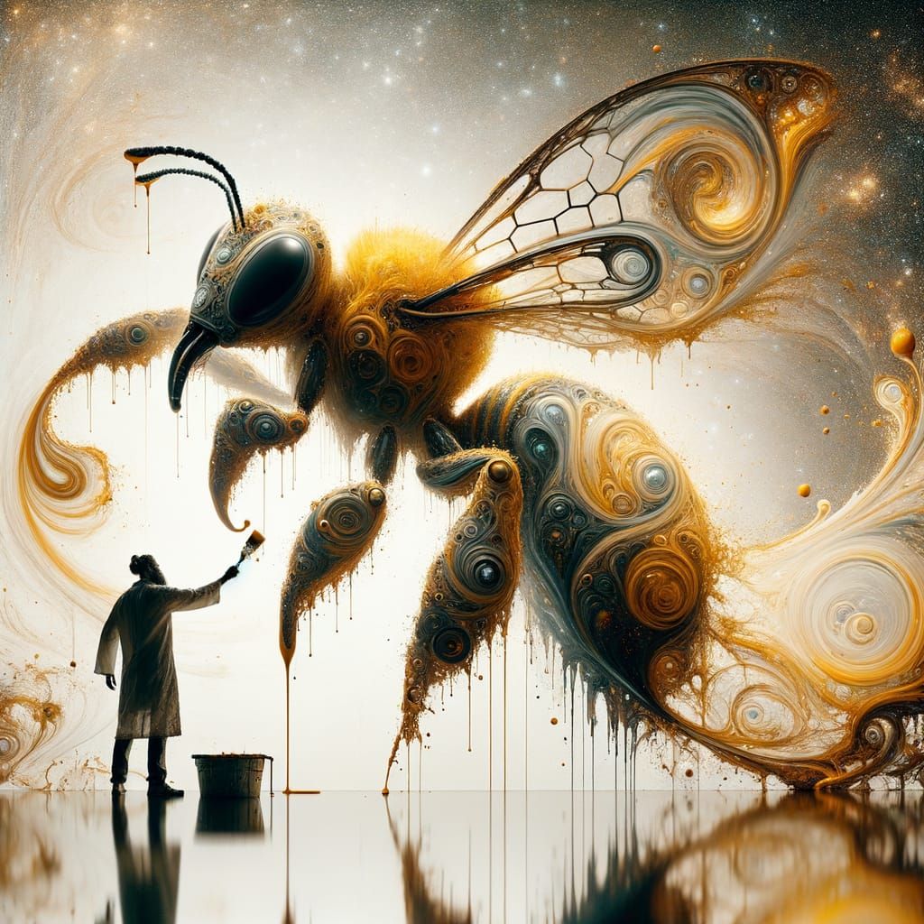 Artist Creates Mystical Bee with Golden Paint - AI Art