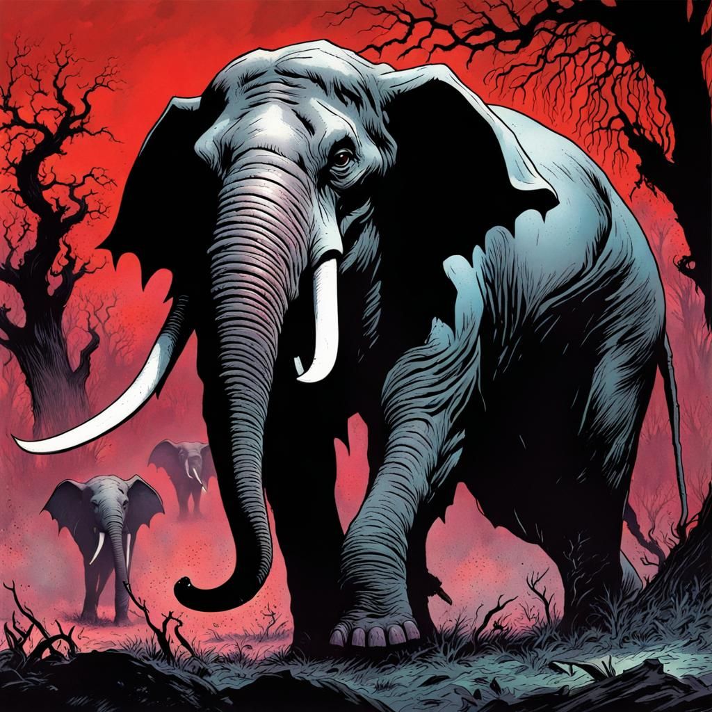 Vampire elephant. Crazy. Splatter art. 8k. 1980's horror. - AI ...