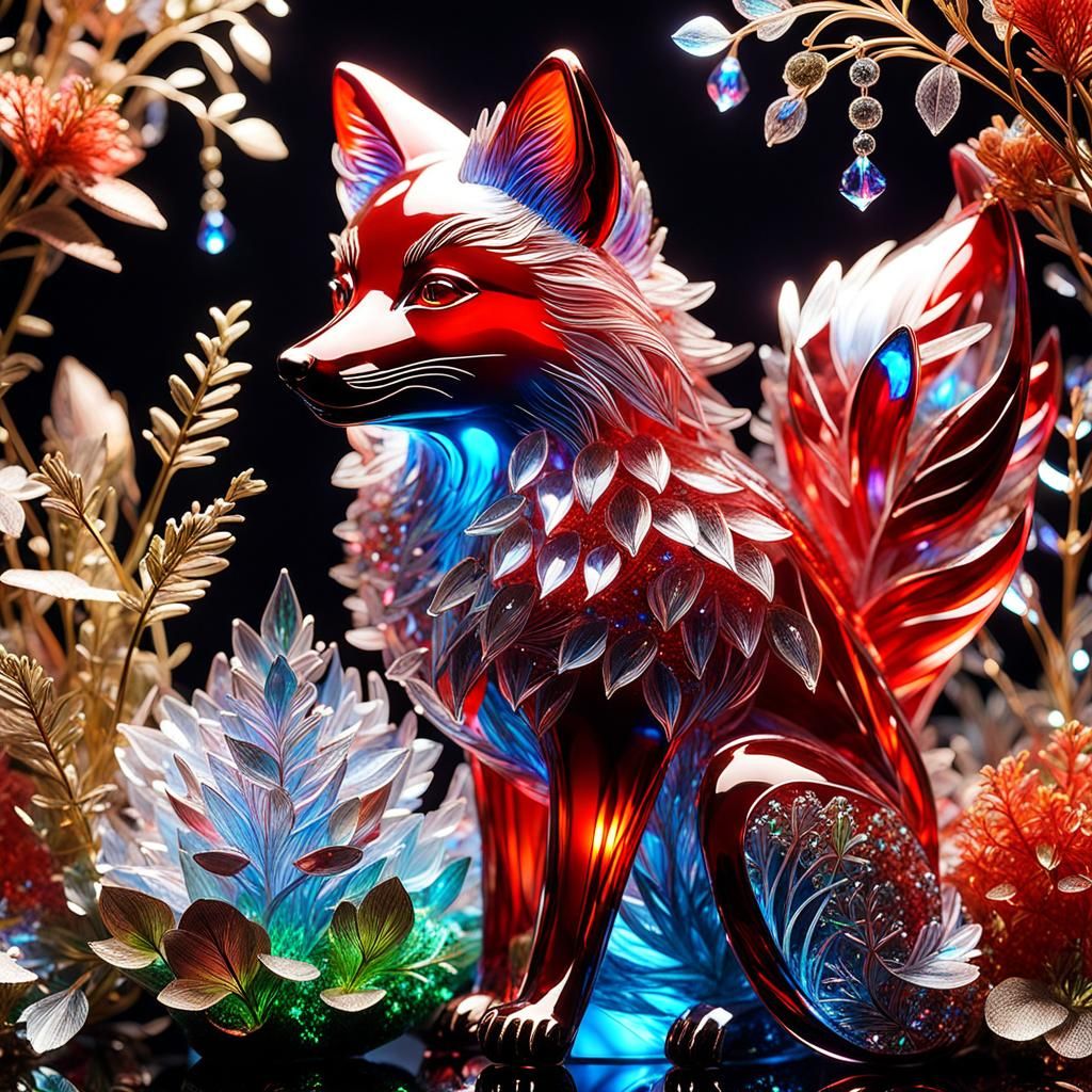 Red fox glass sculpture - AI Generated Artwork - NightCafe Creator