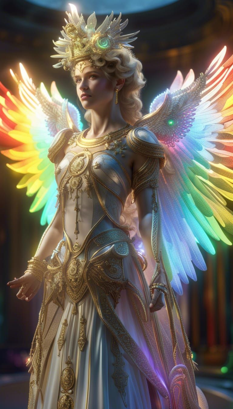 Fantasy meticulously articulated Angel of the Rainbow, wreathed in ...