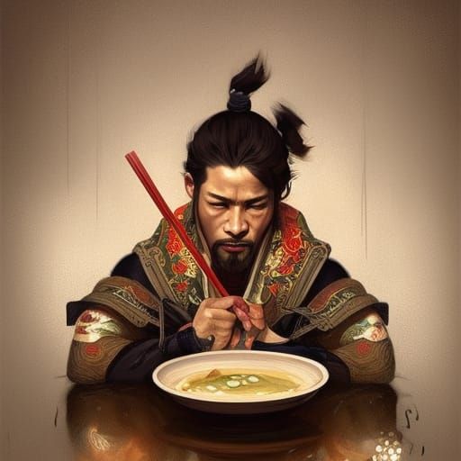 samurai eating ramen soup - AI Generated Artwork - NightCafe Creator