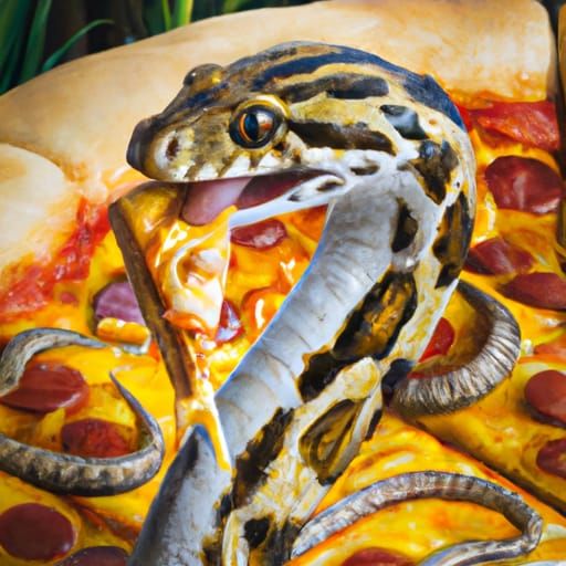 snake eating a pizza, oil painting, digital art, hyperdetailed ...