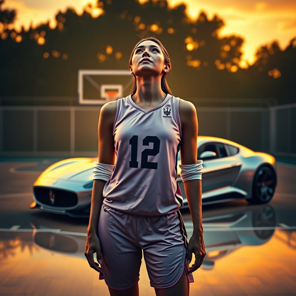 Confident Woman Dominates Surrealist Basketball Co... - AI Art