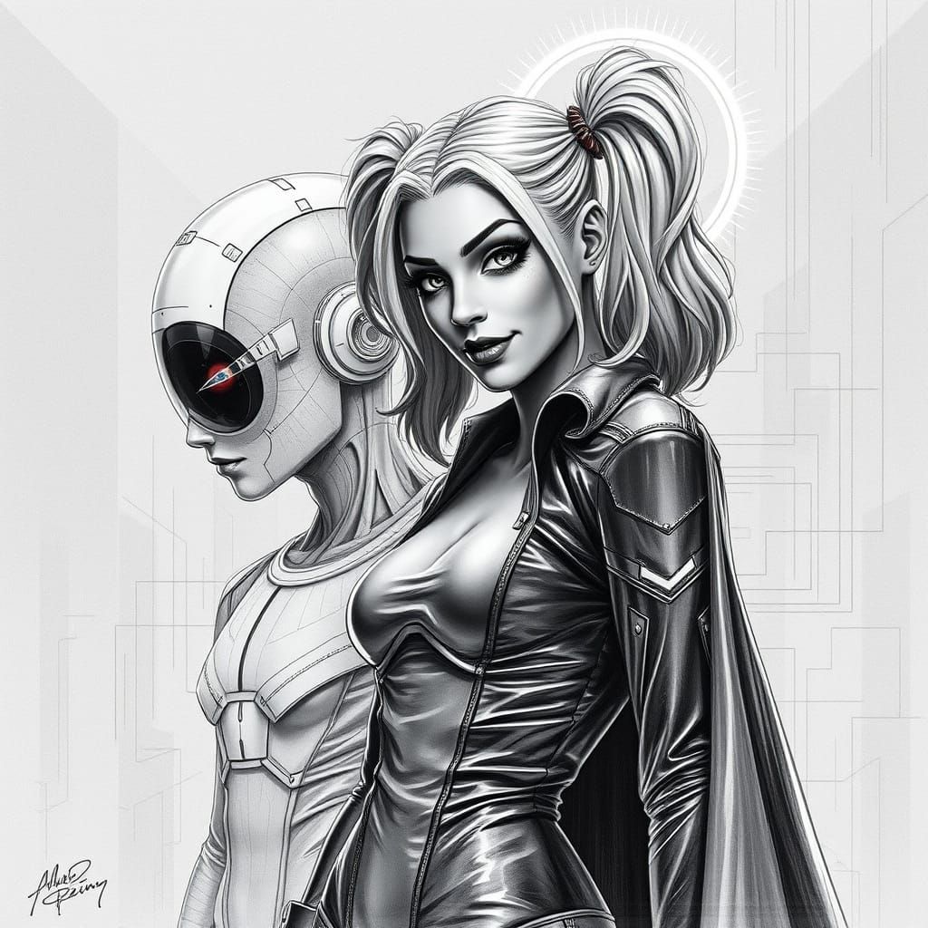 Harley Quinn in Dystopian Sci-Fi with Glitchy Cybo... - AI Art