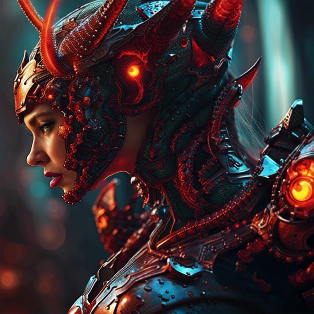 Female demon in cyber armor - AI Generated Artwork - NightCafe Creator