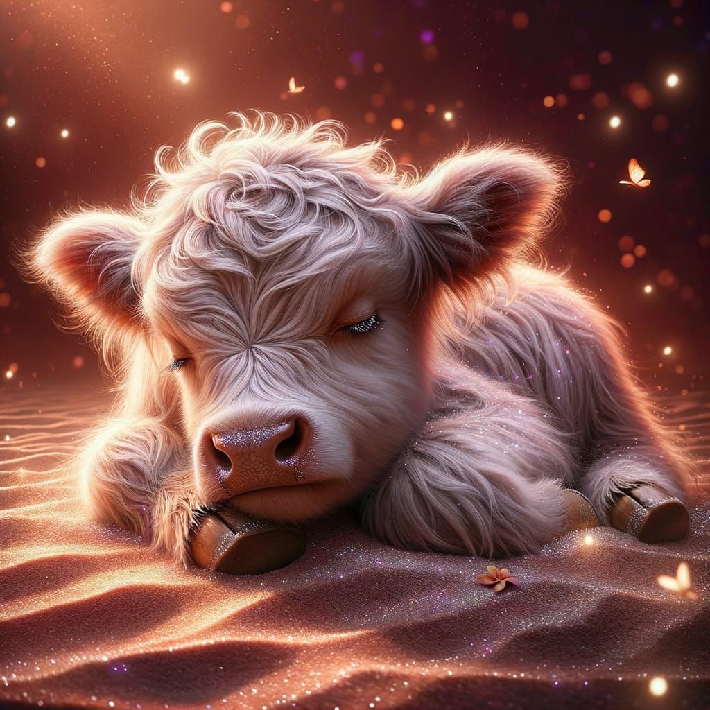 Sleeping Baby Highland cow - AI Generated Artwork - NightCafe Creator