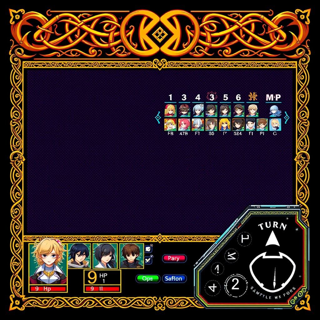 Epic 16-Bit JRPG Battle Screen in Mythical Style - AI Art