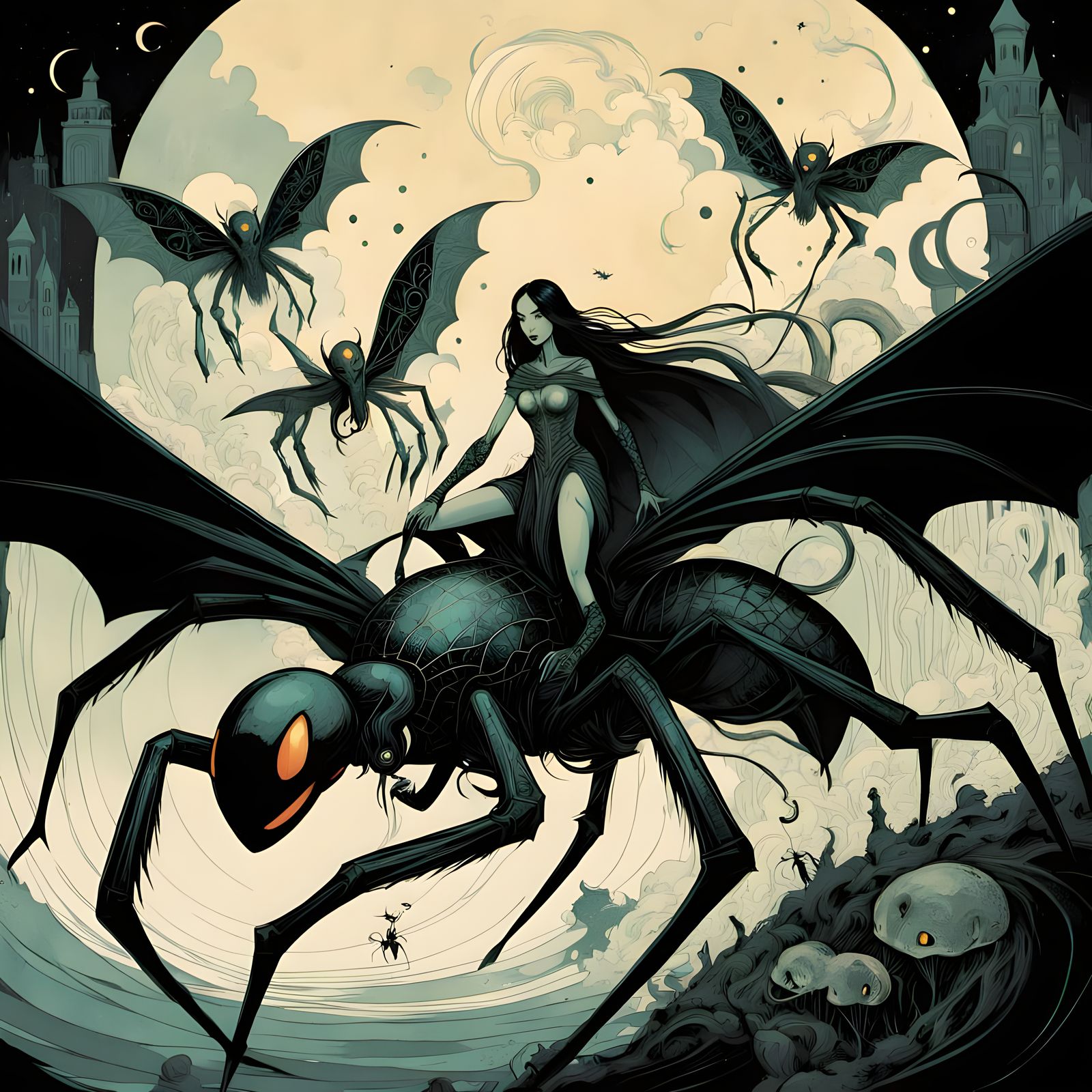 Dark elves arrival - Drow Elves on Giant Spiders: Vintage Co...