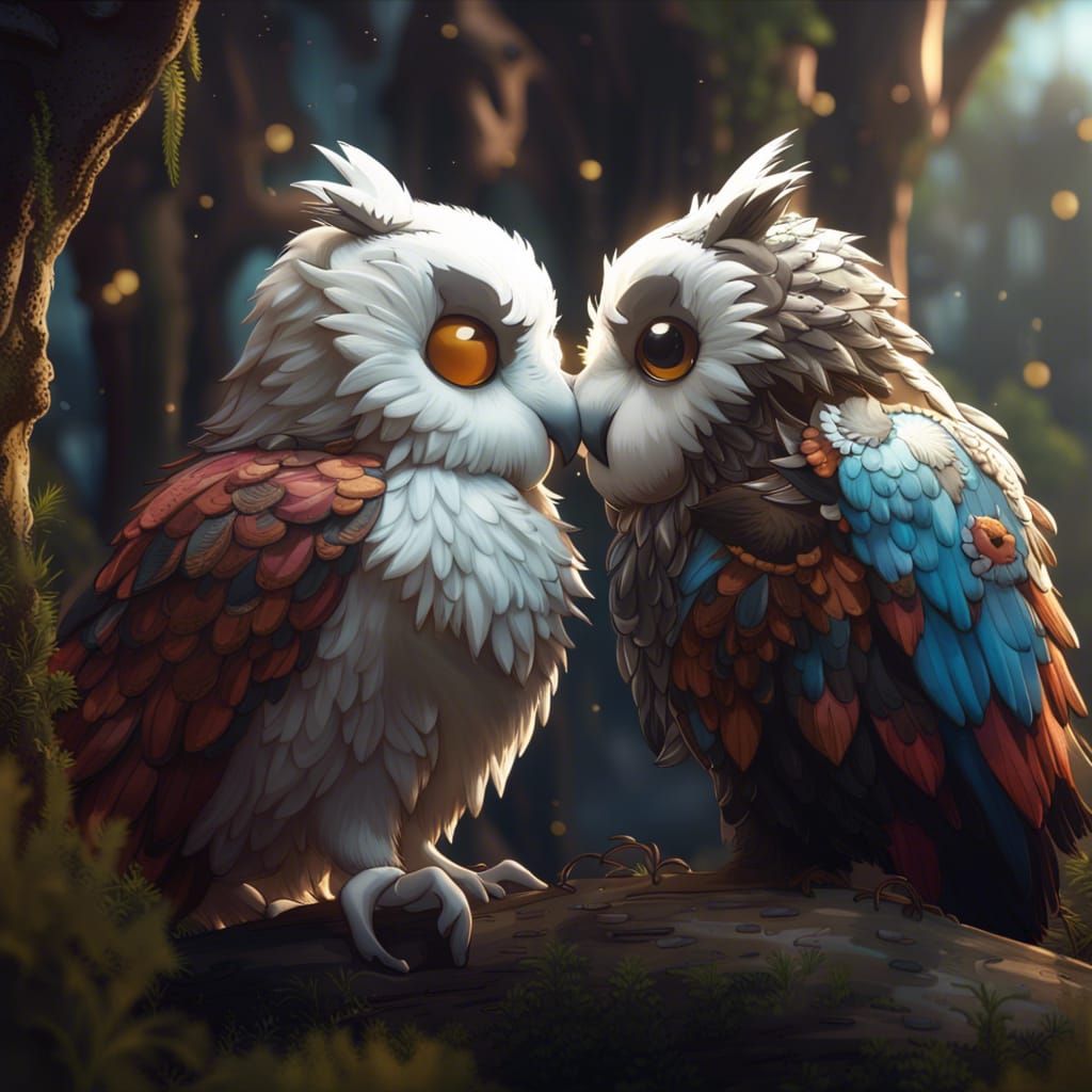 Owls kissing - AI Generated Artwork - NightCafe Creator