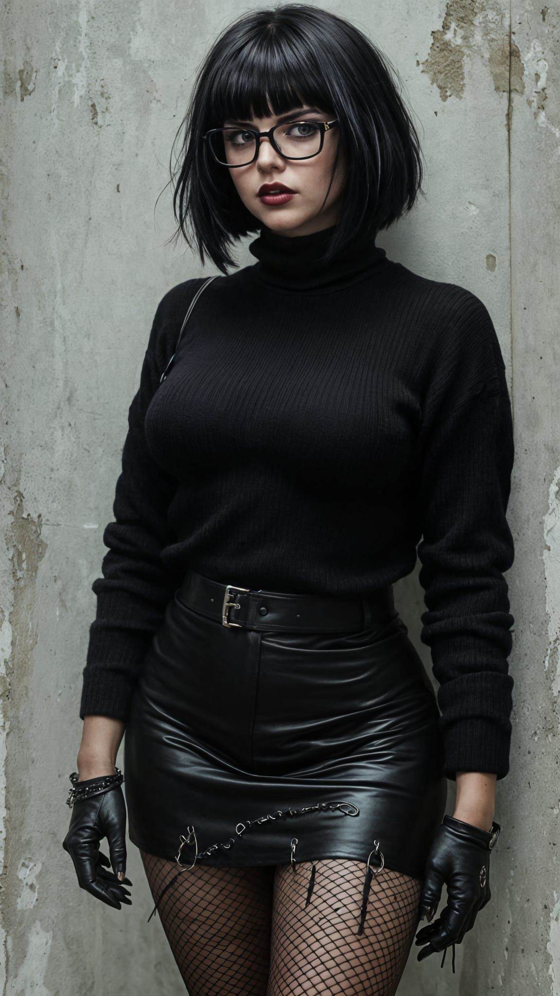 Jinkies! - Goth Velma in Dark Leather and Fishnets