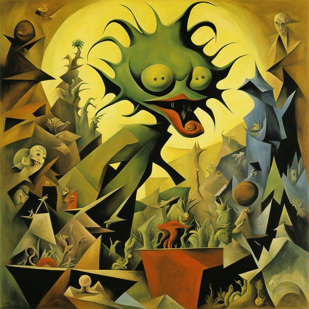 Surreal Cubist Nightmare Scene in the Style of Dr.... - AI Art